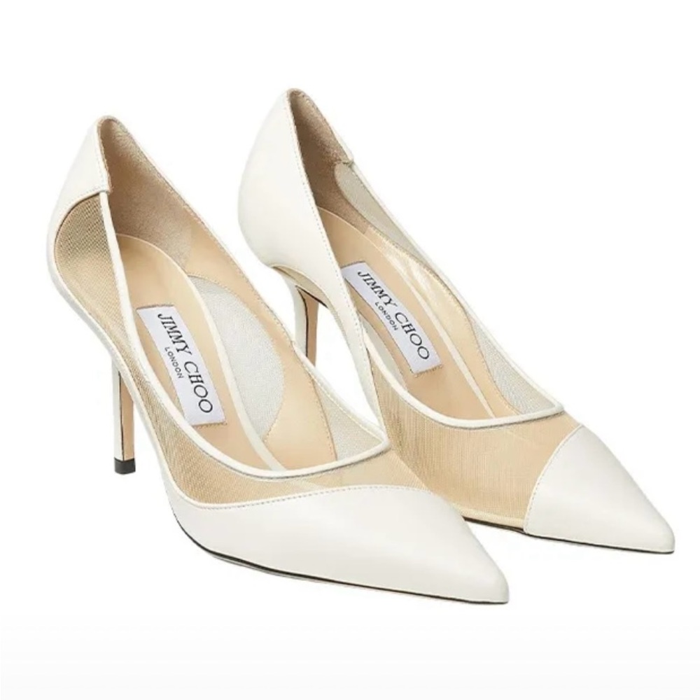 Jimmy Choo White Mesh Heels Pumps - Gem